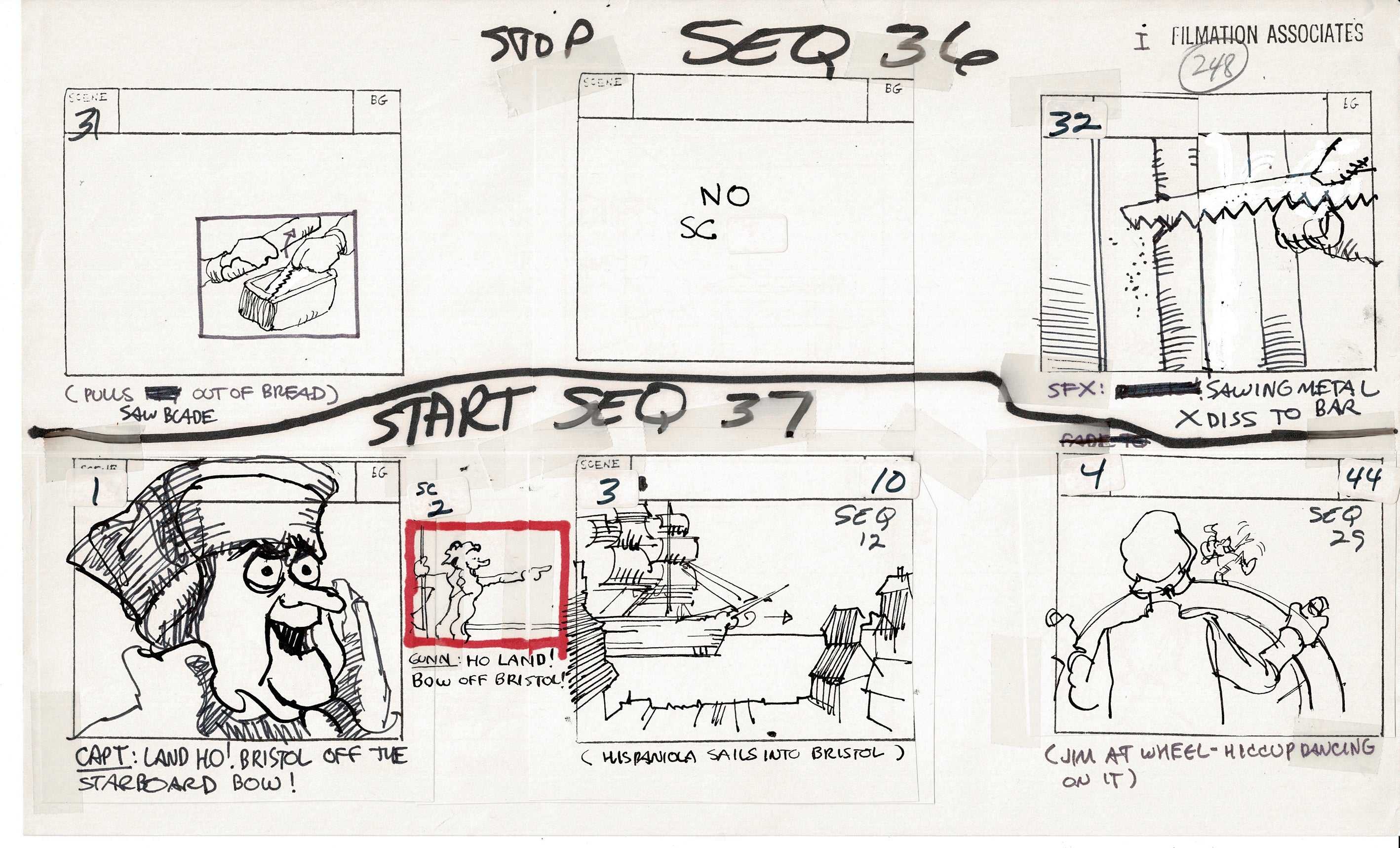 Treasure Island Storyboard Art Cartoon 2 Pages Stevenson Filmation WB ...