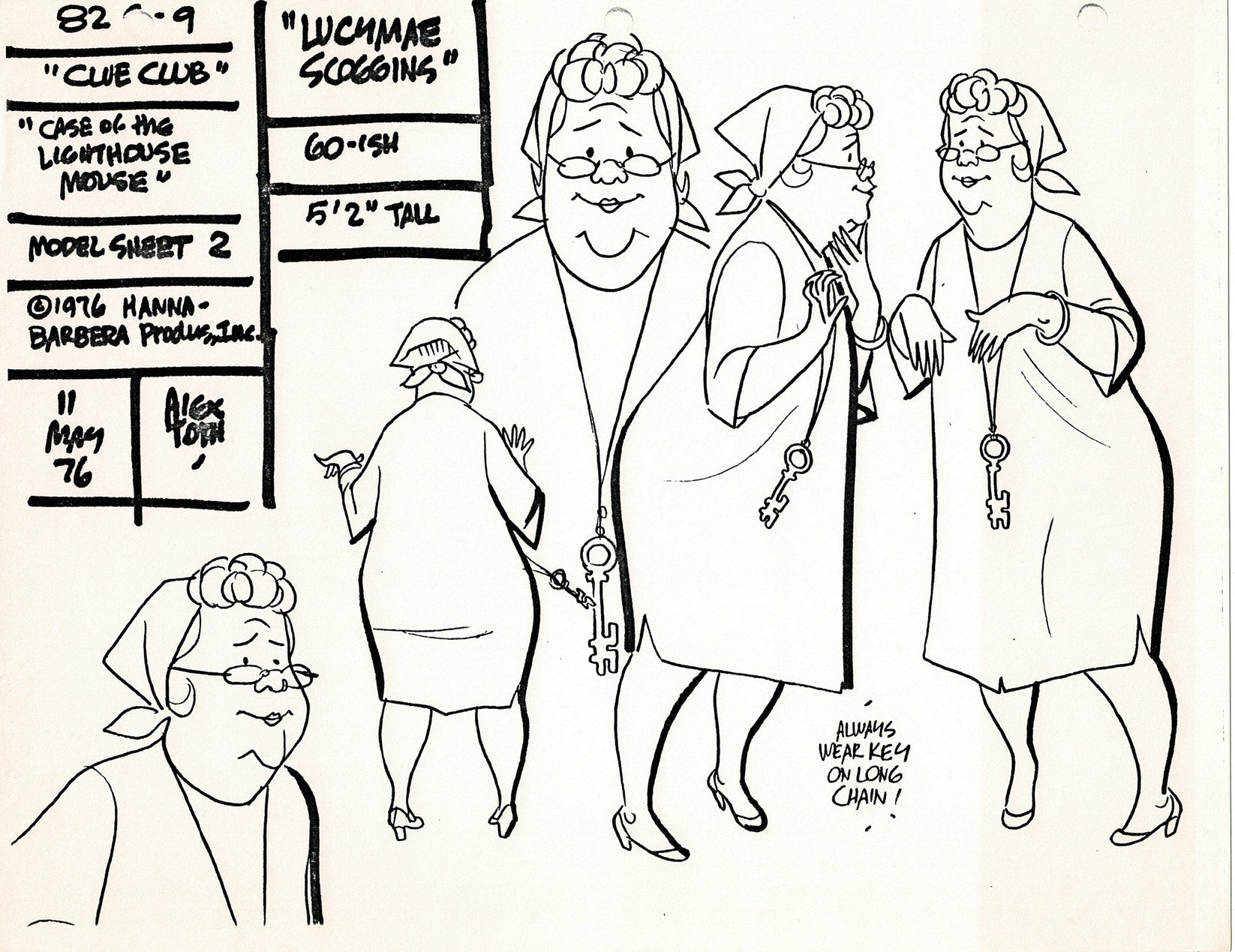 Clue Club 1976 Alex Toth Production Model Sheet Copy Lot of 37 Pages f ...
