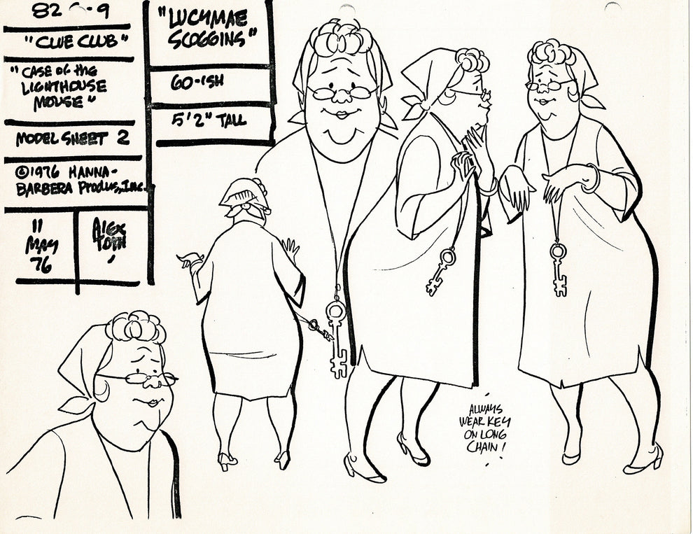 Clue Club 1976 Alex Toth Production Model Sheet Copy Lot of 37 Pages f ...
