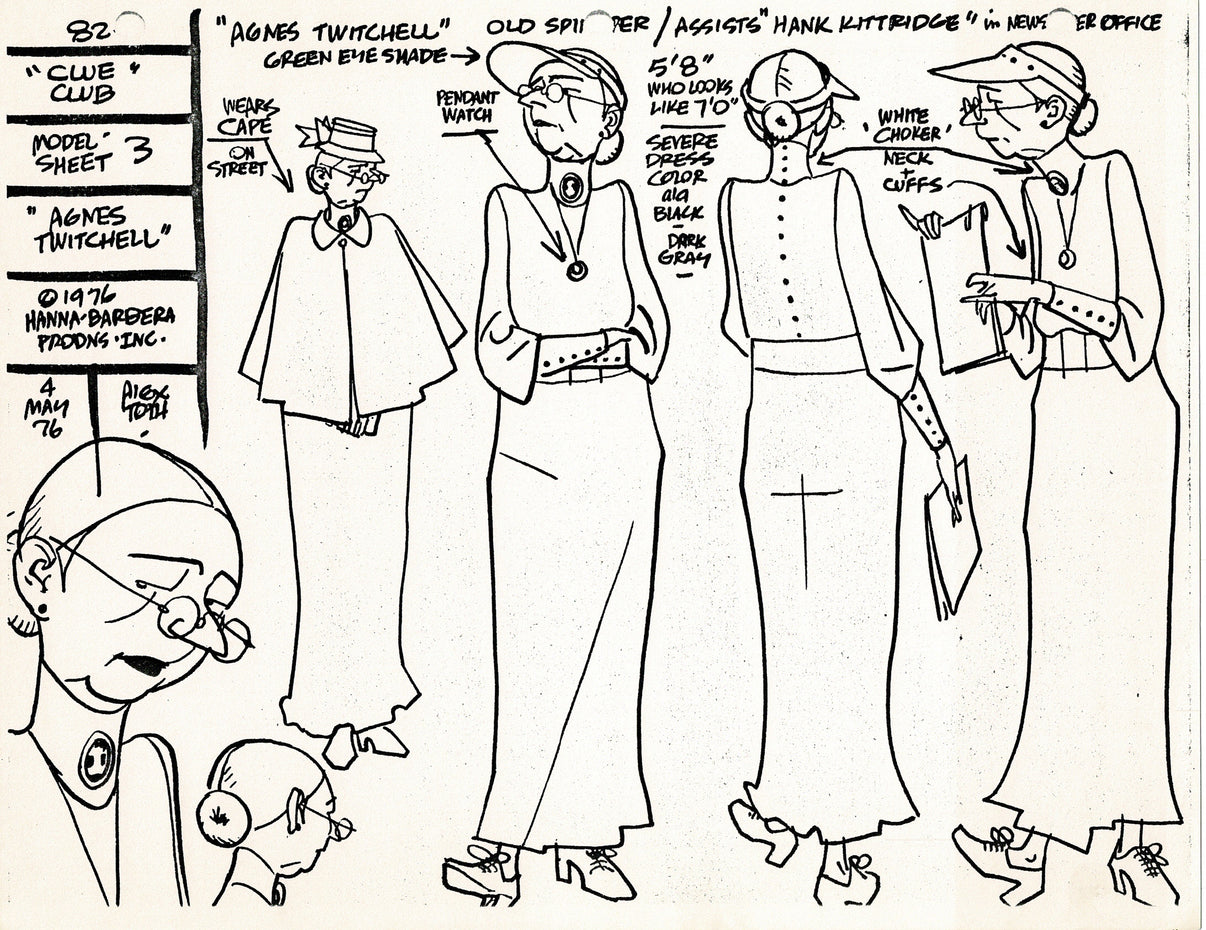 Clue Club 1976 Alex Toth Production Model Sheet Copy Lot of 37 Pages f ...