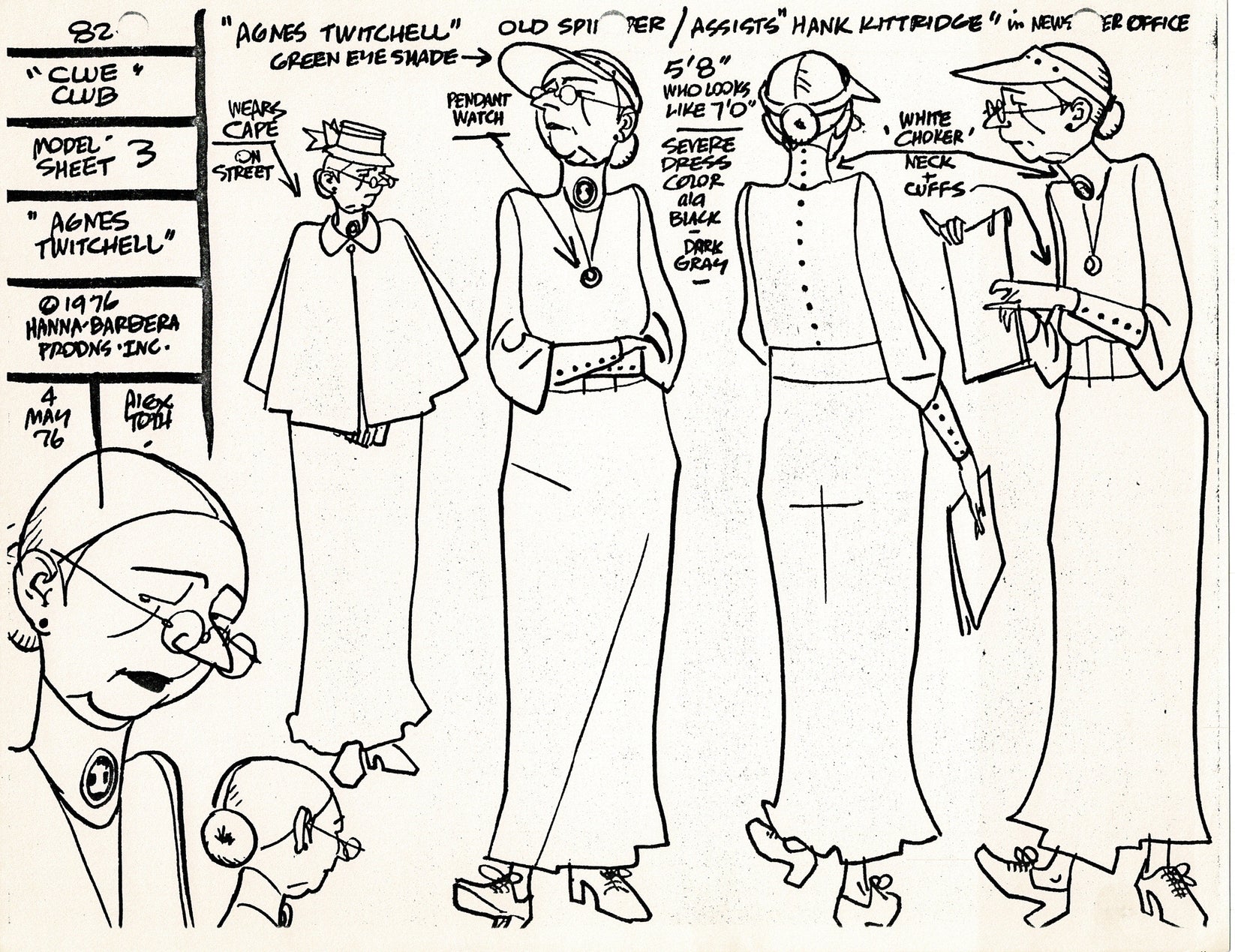 Clue Club 1976 Alex Toth Production Model Sheet Copy Lot of 37 Pages f ...