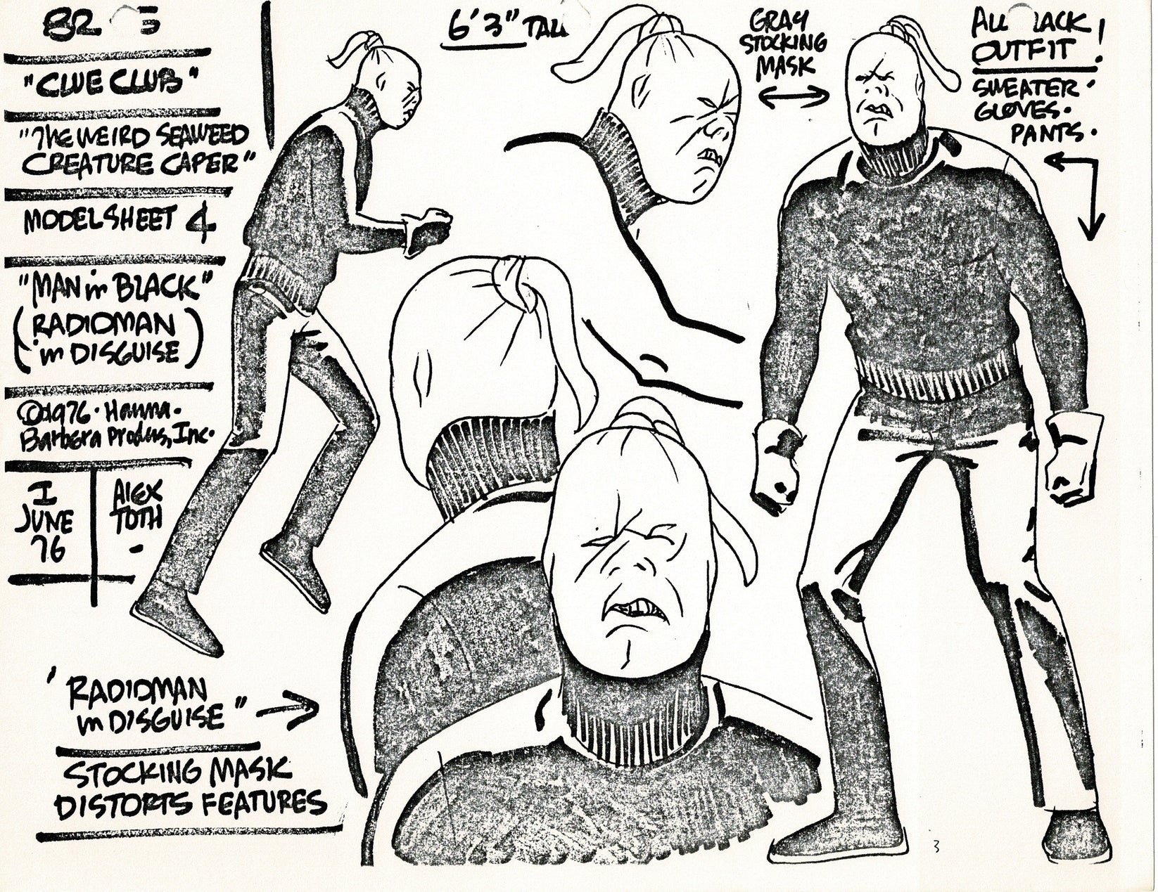 Clue Club 1976 Alex Toth Production Model Sheet Copy Lot of 37 Pages f ...