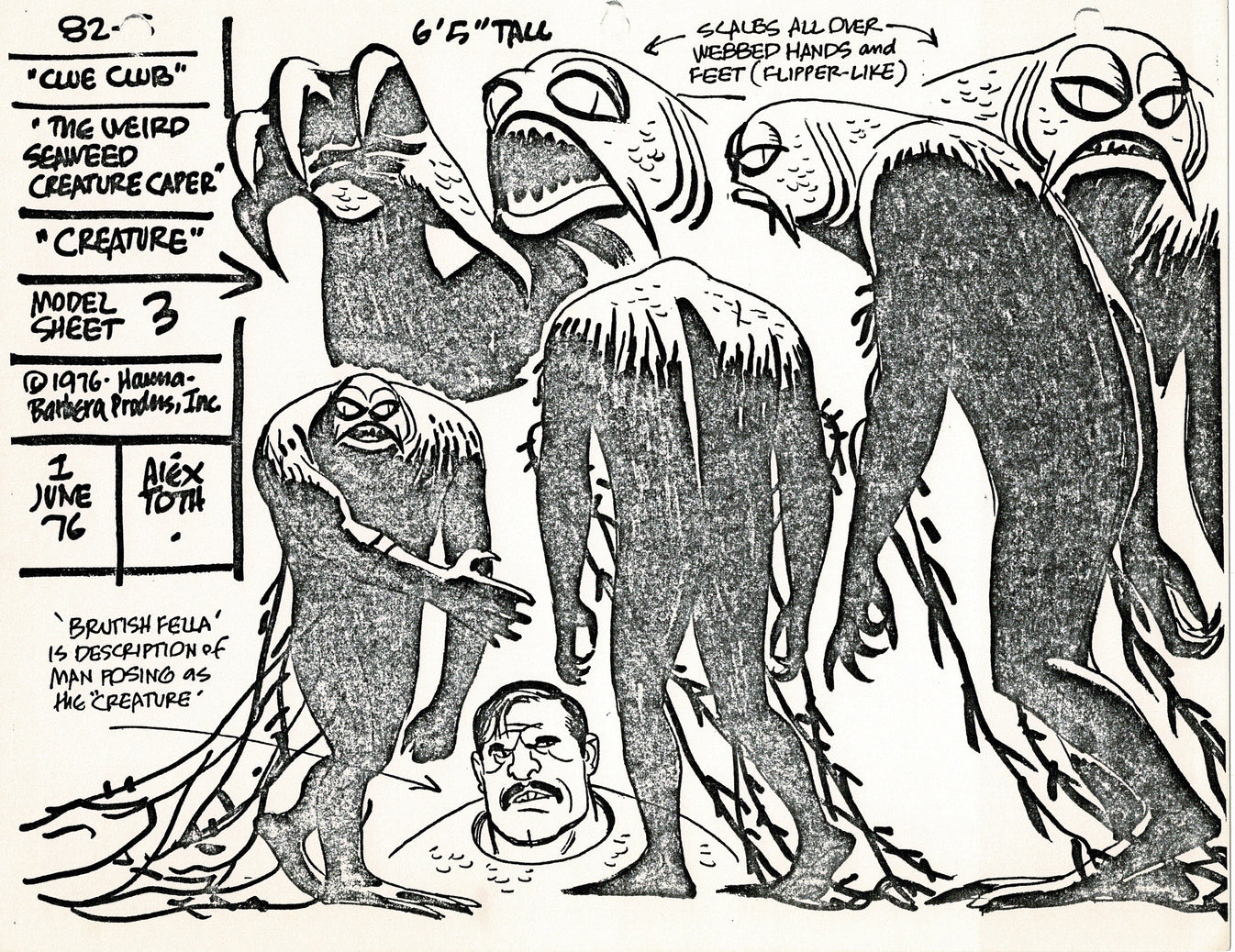 Clue Club 1976 Alex Toth Production Model Sheet Copy Lot of 37 Pages f ...