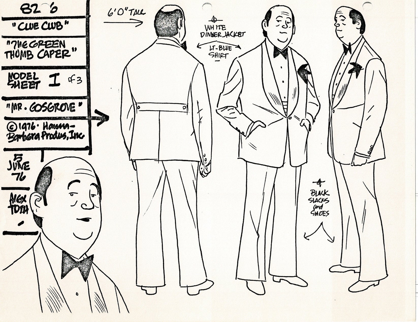 Clue Club 1976 Alex Toth Production Model Sheet Copy Lot of 37 Pages f ...