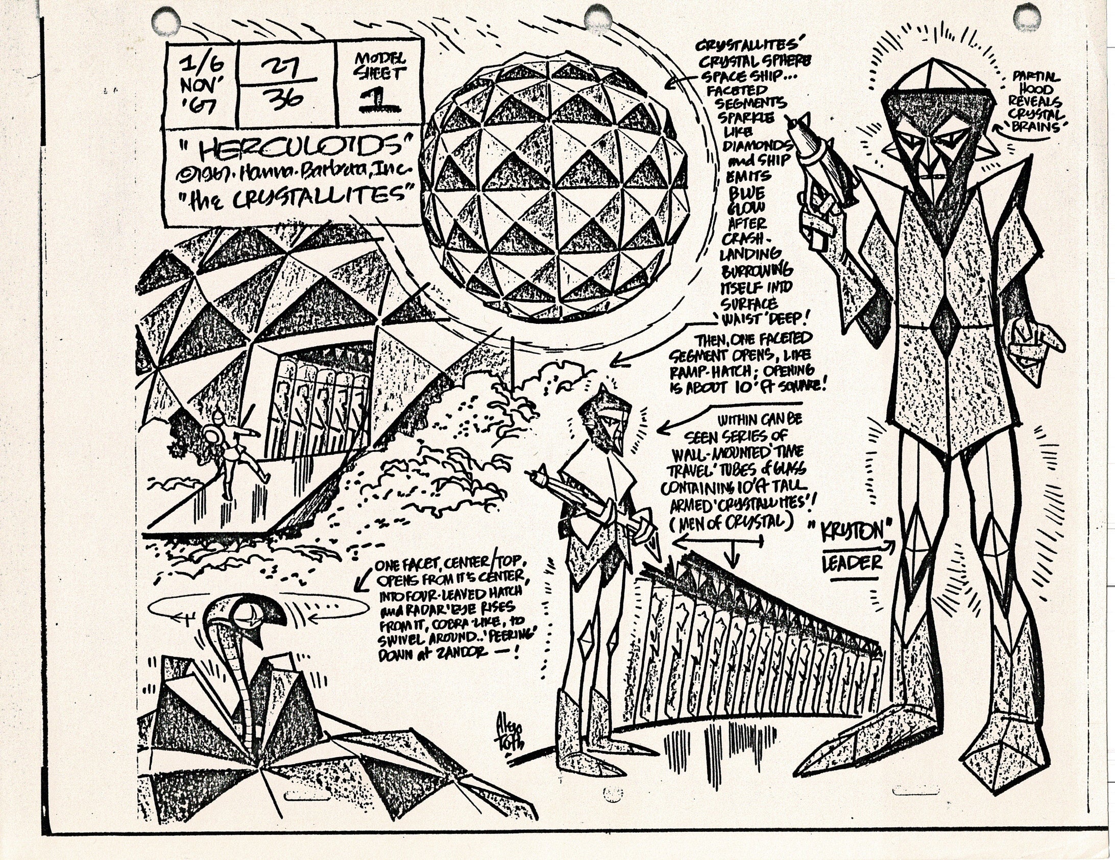 Herculoids 1967 Alex Toth Production Model Sheet Copy Lot of 16 Pages ...