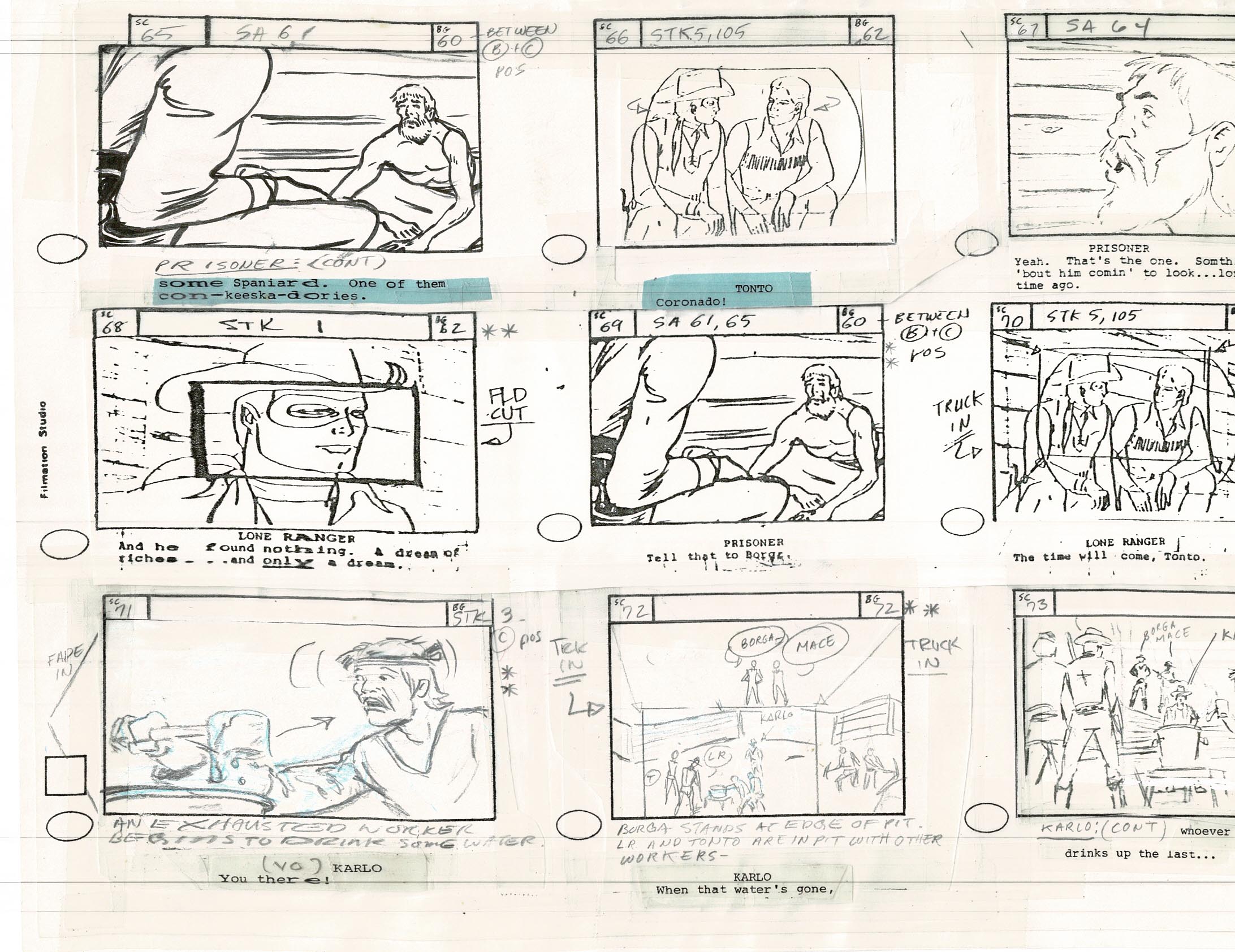 Lone Ranger Western Storyboard Animation Animation Page from Filmation ...