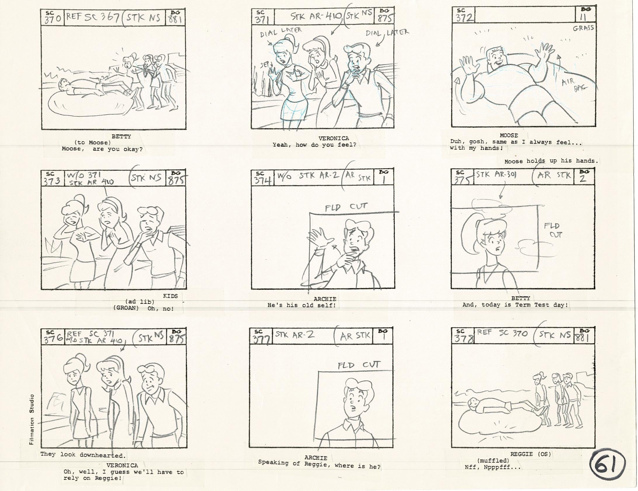 Archie Storyboard Animation Riverdale Cartoon Page Filmation 1977 B-06 ...