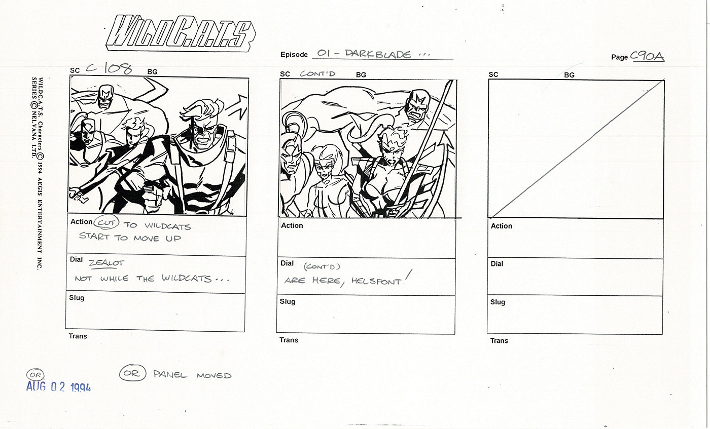 Jim Lee Wildc.a.t.s. Wildcats Lot of 3 Production Animation Storyboard ...