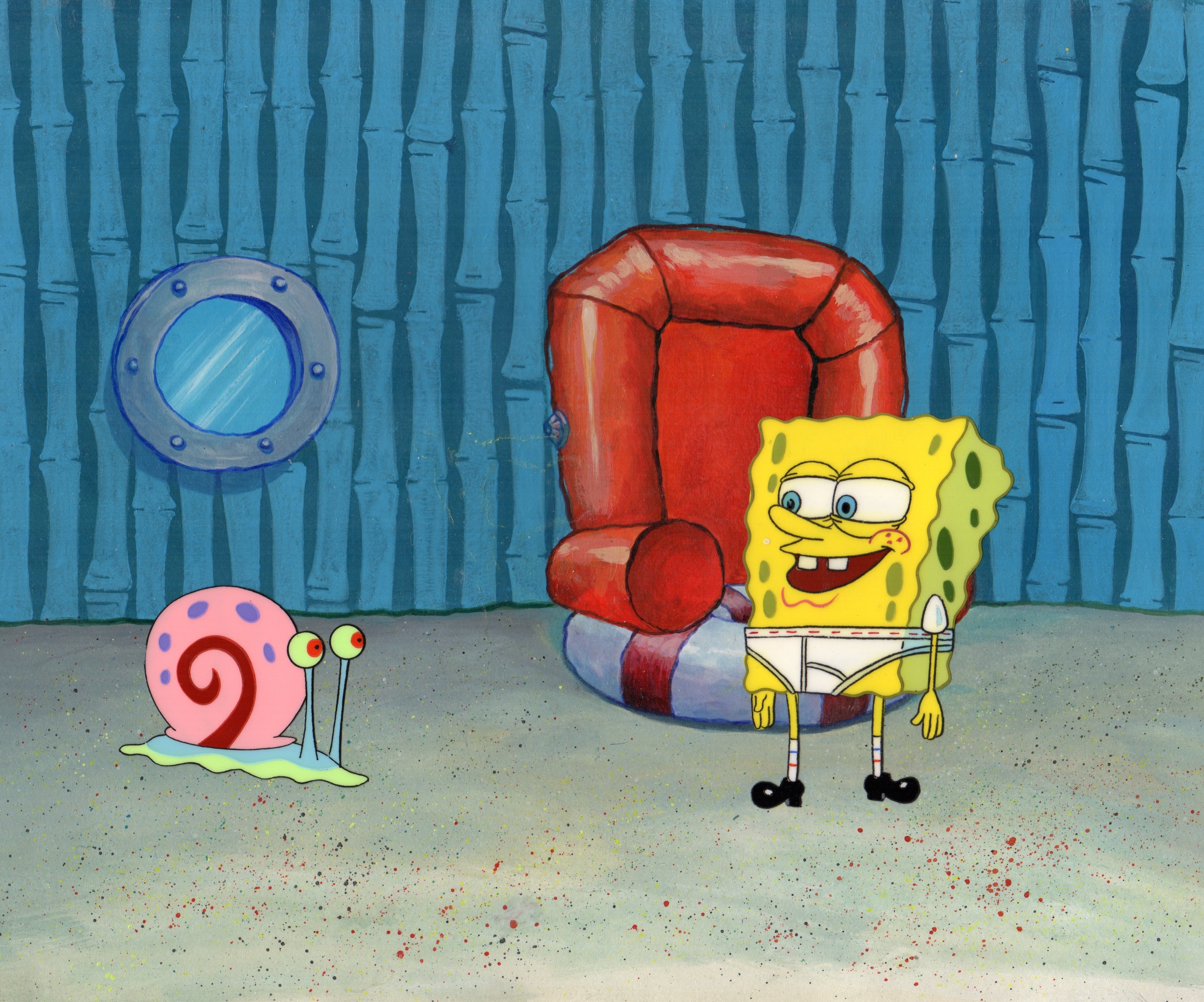 Spongebob Squarepants and Gary Production Animation Cel Setup AND Back ...