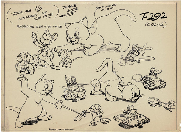 Terrytoons Production Animation Print Model Sheet 1941 Cat Mouse Uncle ...