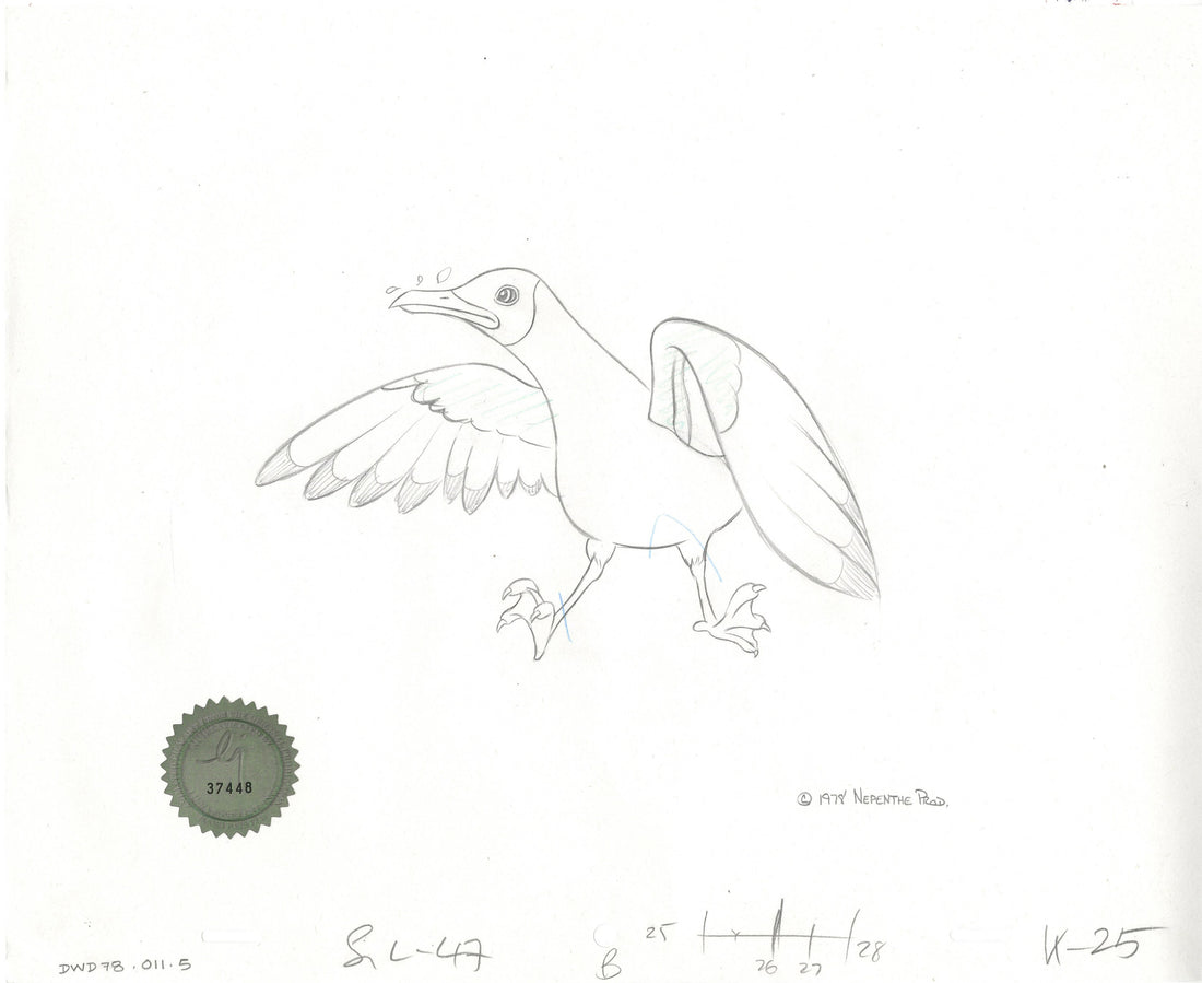 Watership Down 1978 Production Animation Cel Drawing of Kehaar with Li ...